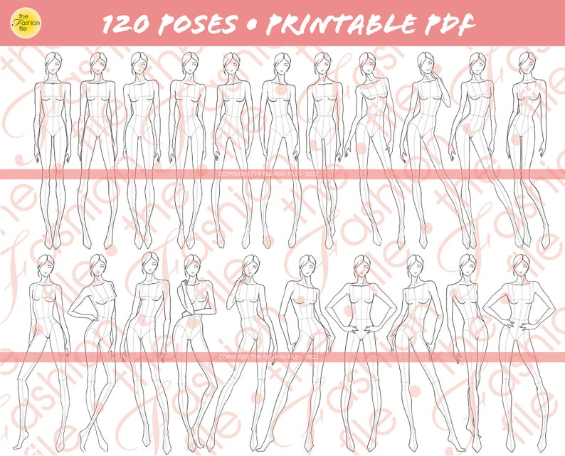 Buy Fashion Figure Templates • 120 Poses, 9-head Female Sketches ...