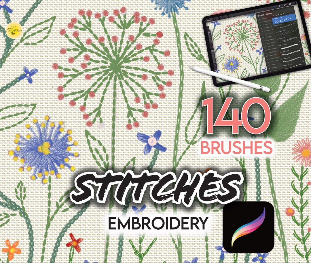 130 PROCREATE STITCHES BRUSHES • Embroidery Fashion Needlework ...