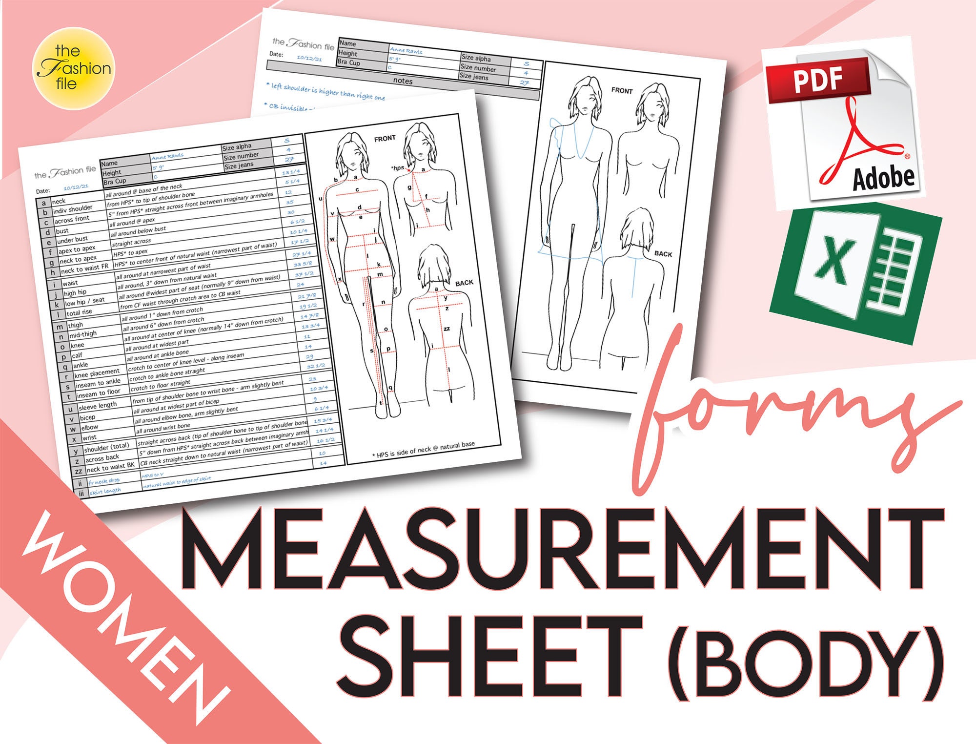 Fashion Designer Template WOMEN BODY MEASUREMENT Sheet - Etsy