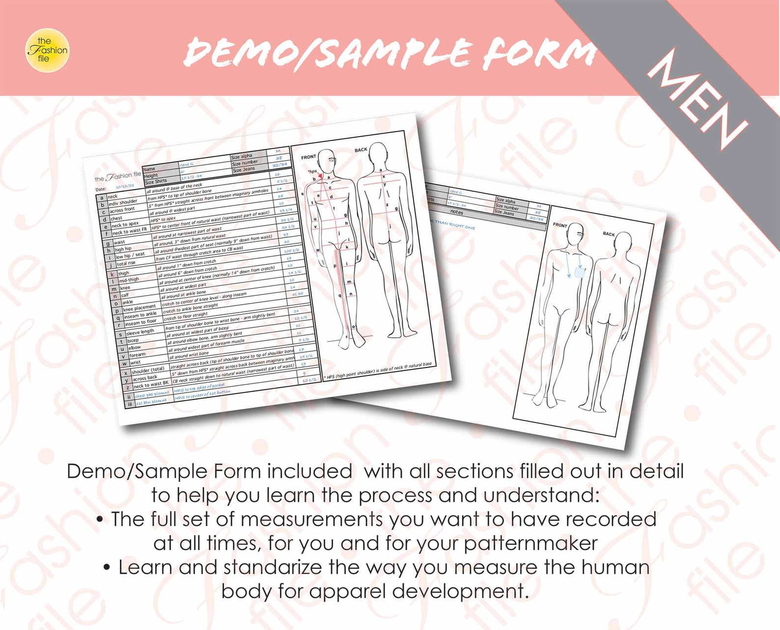 Fashion Template Men's BODY MEASUREMENT Sheet • Sewing Measurement ...