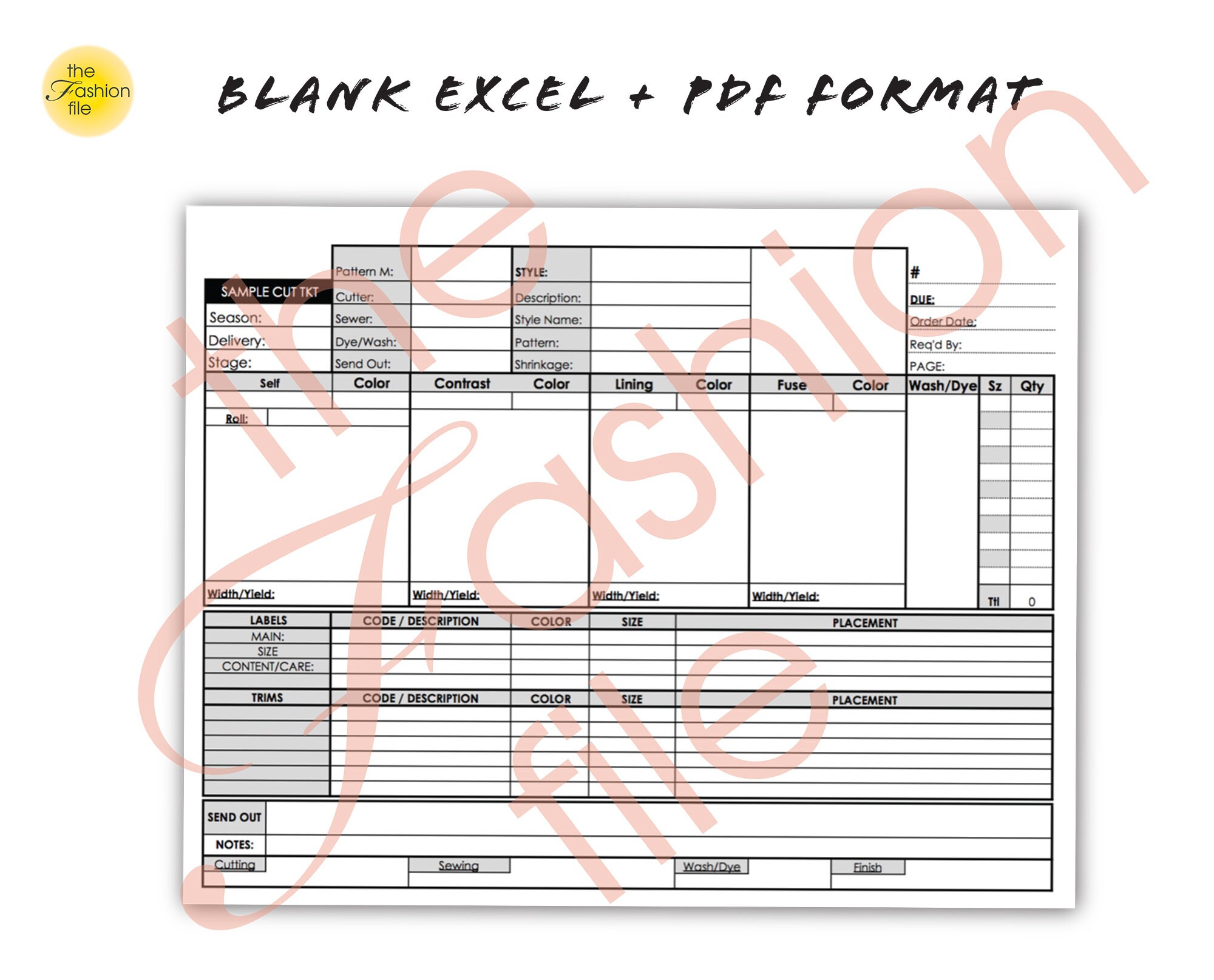 Fashion Design SAMPLE CUT TICKET Form Formatted for Auto - Etsy