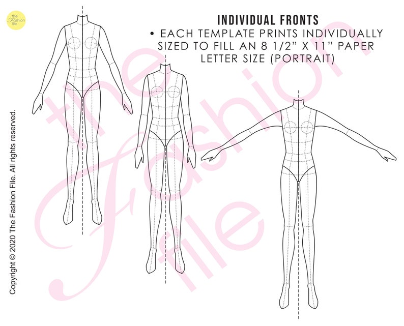 FASHION FLATS TEMPLATES 22 Female Full Body Croquis for | Etsy