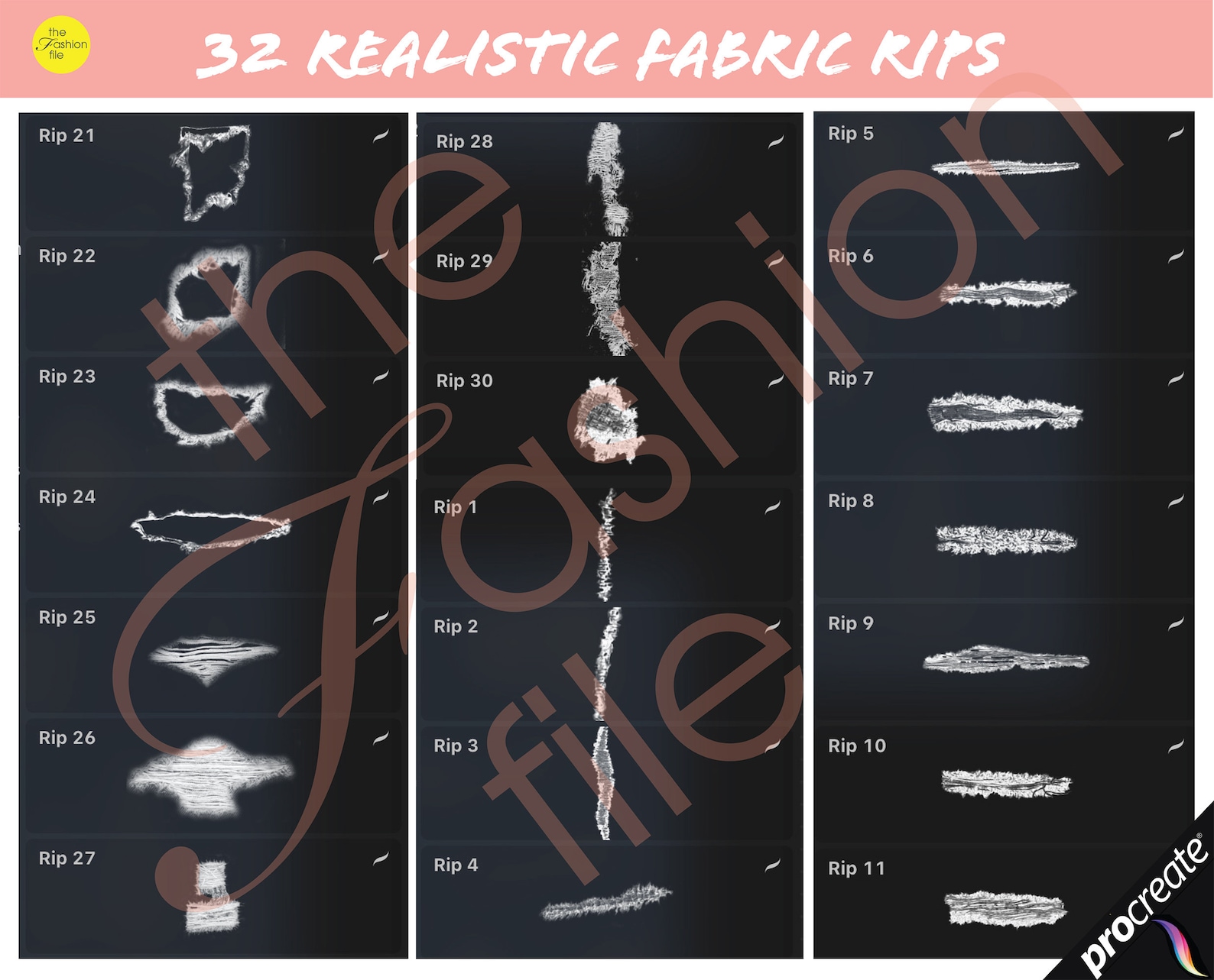 32 PROCREATE FABRIC RIPS • Procreate Stamps Textile Distress Effects ...