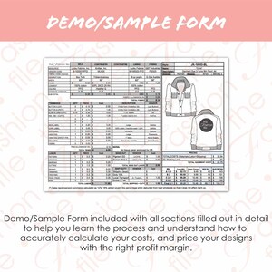 Fashion Design COST SHEET TEMPLATE Form • Formatted for Auto ...