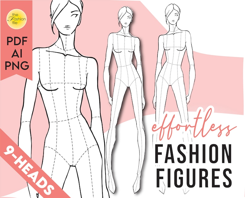 Fashion Design Template Pdf Ai Png For Procreate 9 Head Etsy