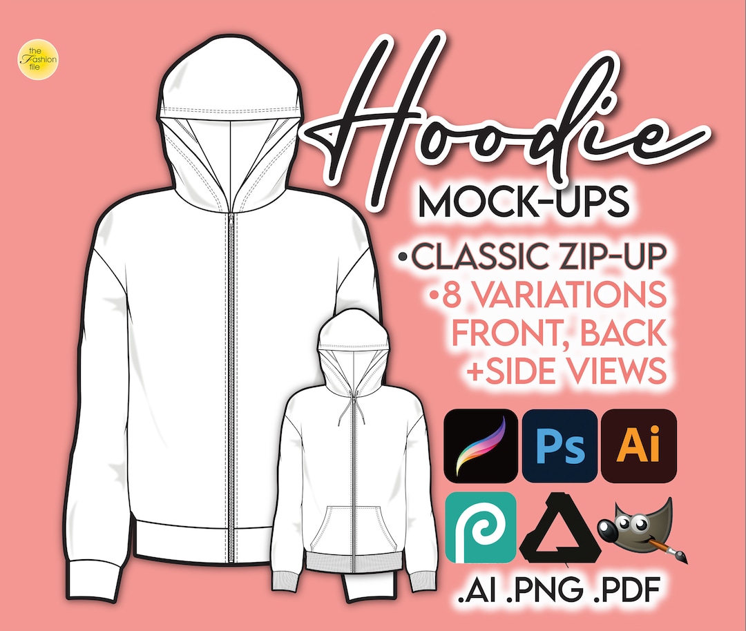 ZIP HOODIE MOCKUP Vector Streetwear Clothing Template • Ai/pdf/png ...
