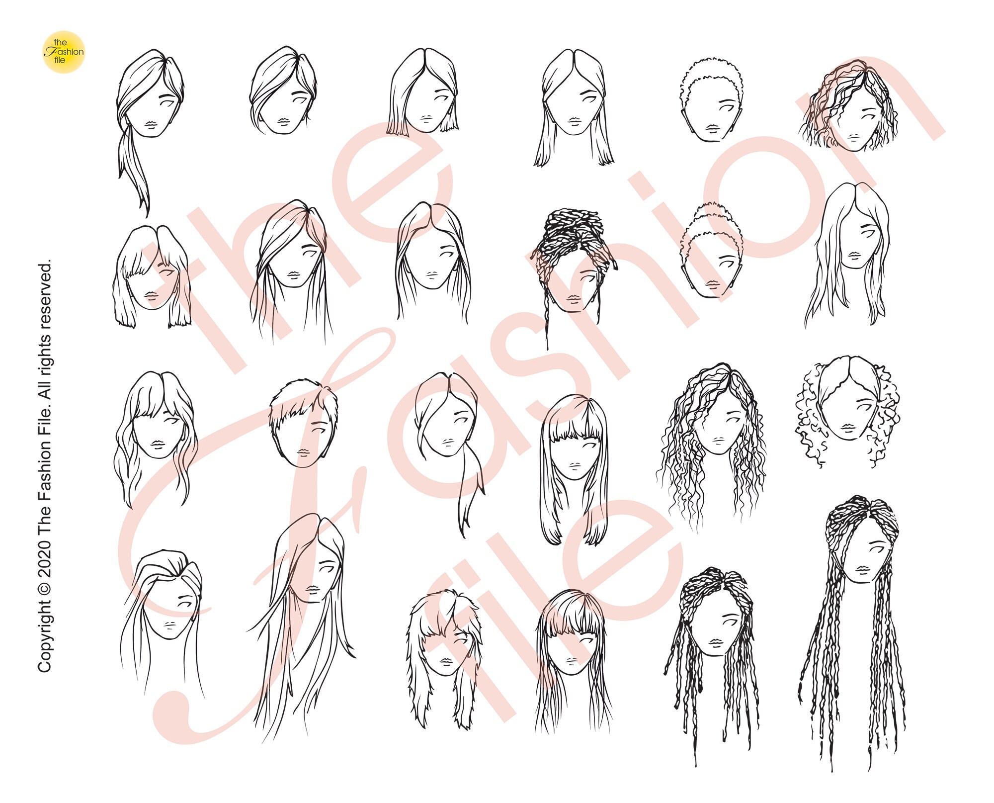 Fashion Figures HAIRSTYLES 50-pack • PDF, Ai and PNG Files for ...