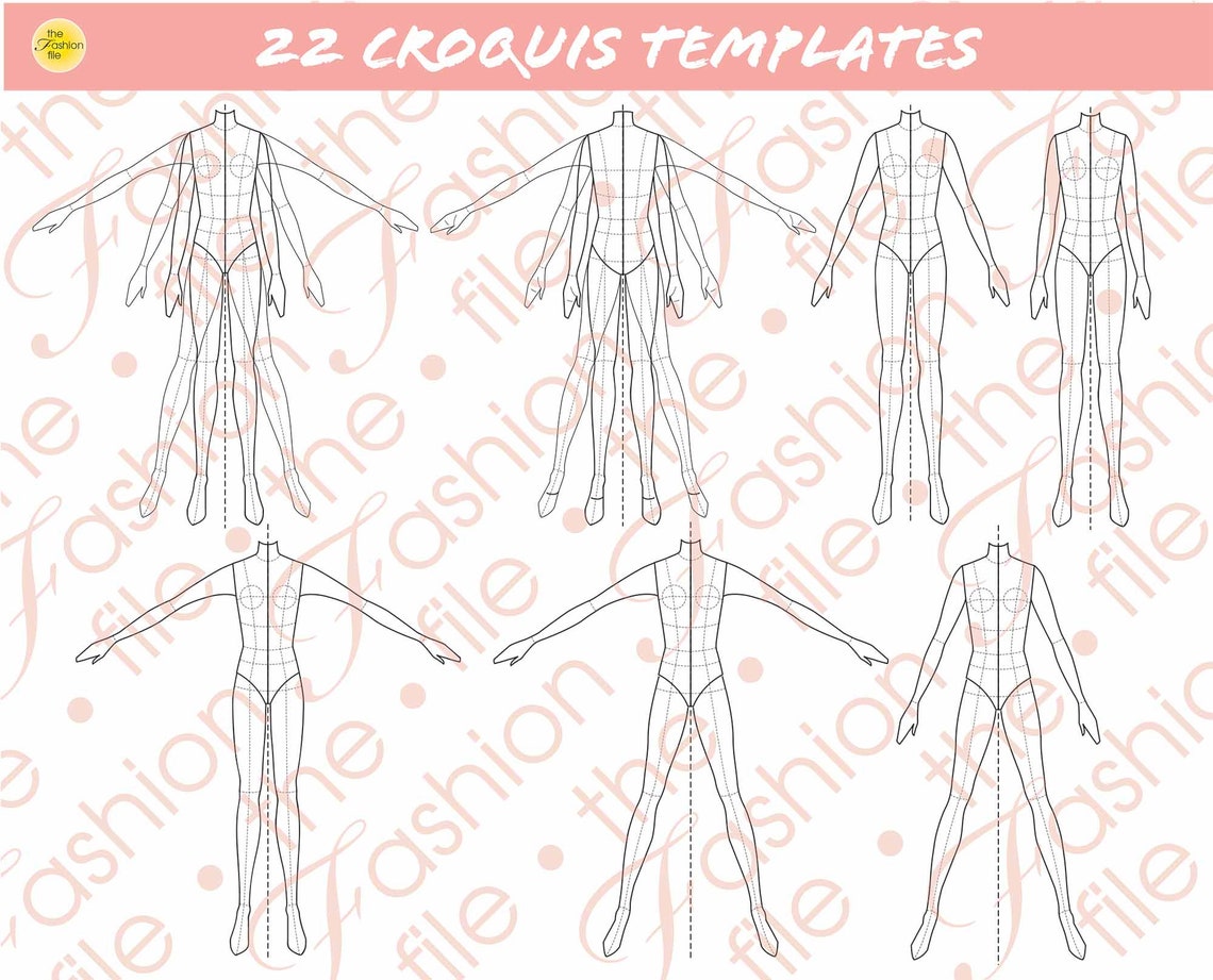 FASHION FLATS TEMPLATES 22 Female Full Body Croquis for - Etsy