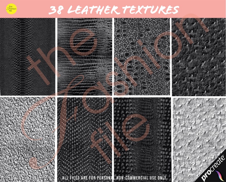 38 PROCREATE LEATHER TEXTURES • Procreate Brush Leather Cow Deer Reptile Crocodile Suede Sting ...