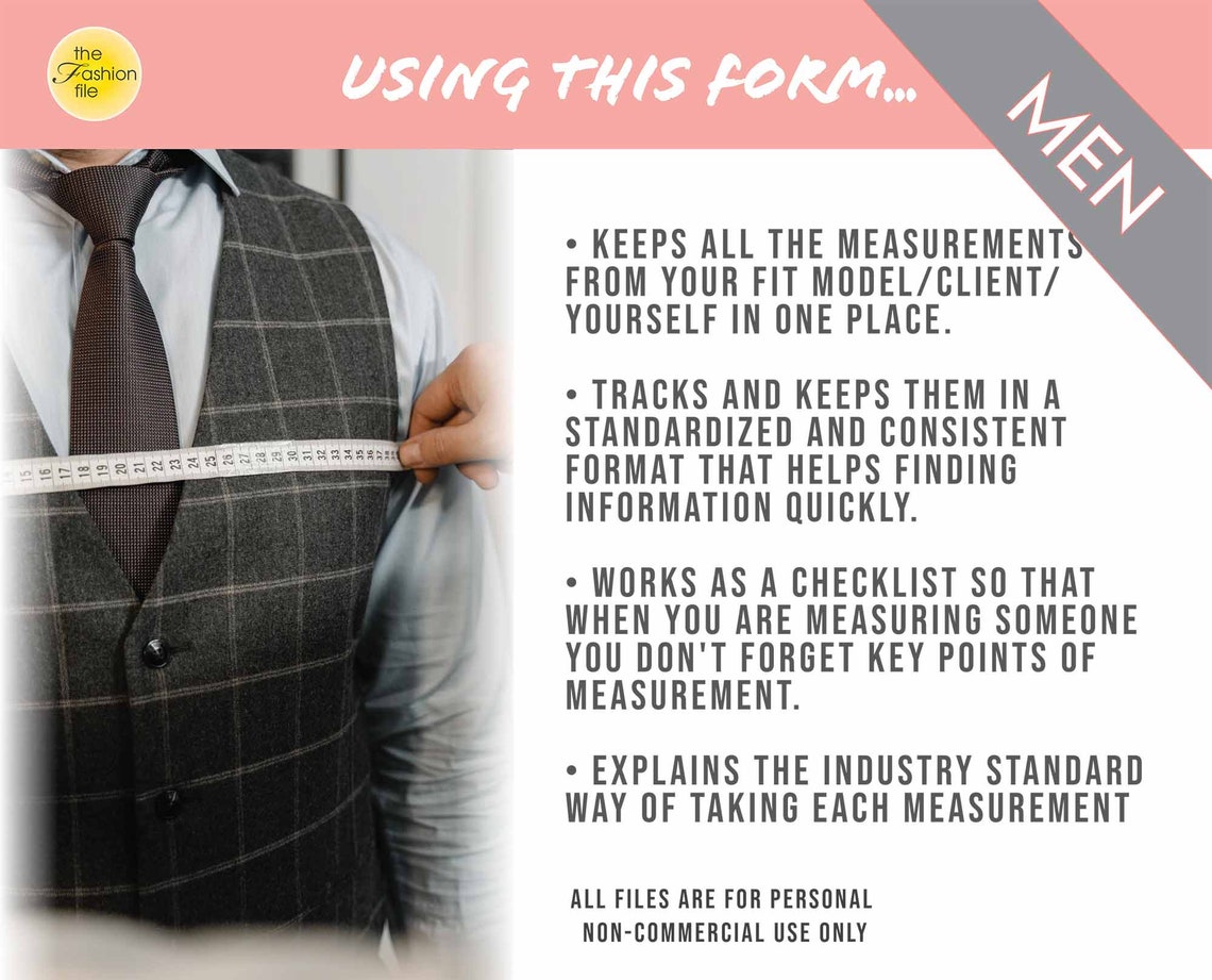 Fashion Template Men's BODY MEASUREMENT Sheet • Sewing Measurement ...