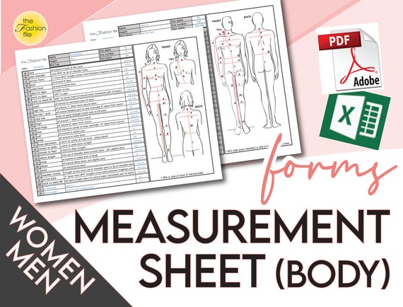 Fashion Template Women & Men BODY MEASUREMENT SHEETS Sewing | Etsy