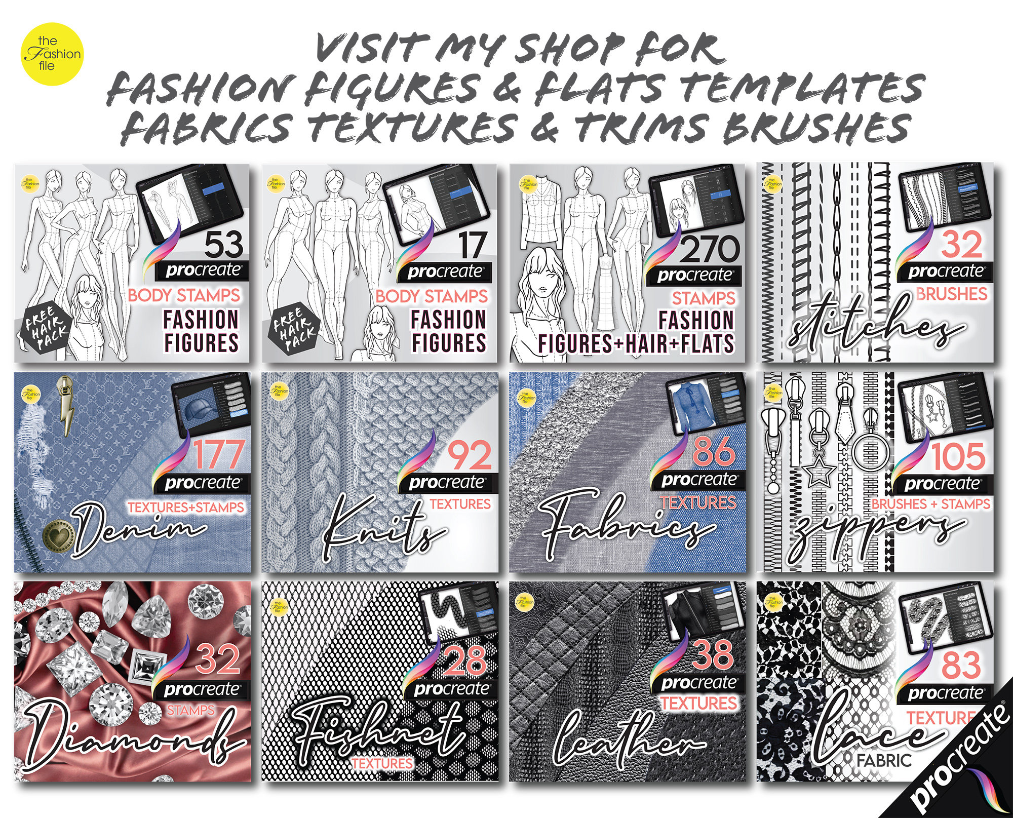 110 PROCREATE FABRIC TEXTURE Brushes Realistic Knits Fishnet Wool ...