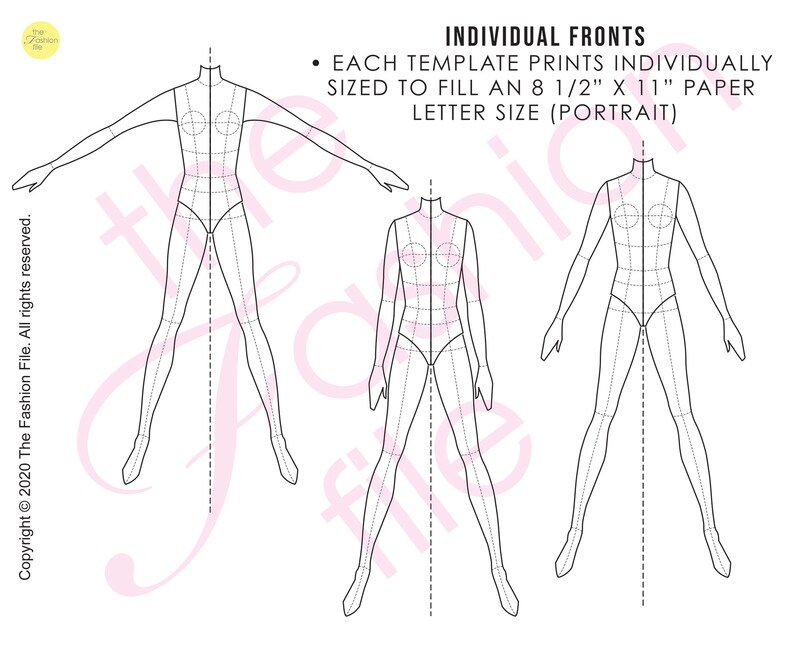 FASHION FLATS TEMPLATES 22 Female Full Body Croquis for | Etsy