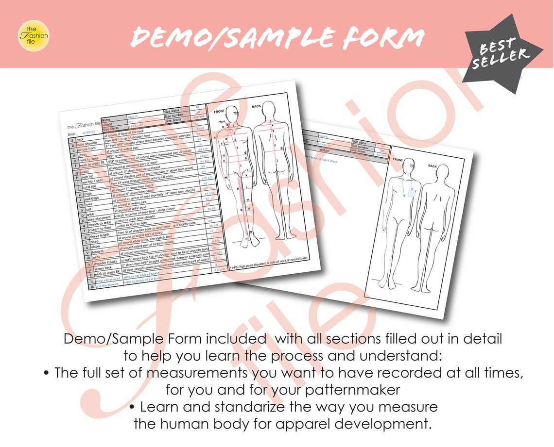 Fashion Template Men's BODY MEASUREMENT Sheet Sewing - Etsy