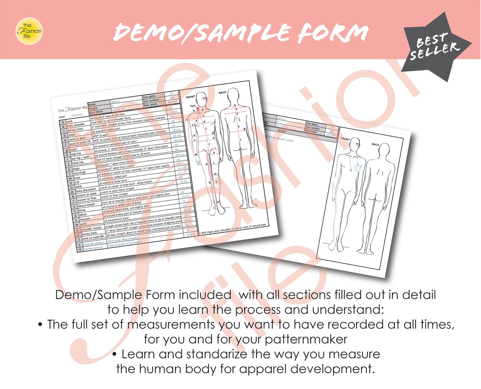 Fashion Template Men's BODY MEASUREMENT Sheet Sewing - Etsy