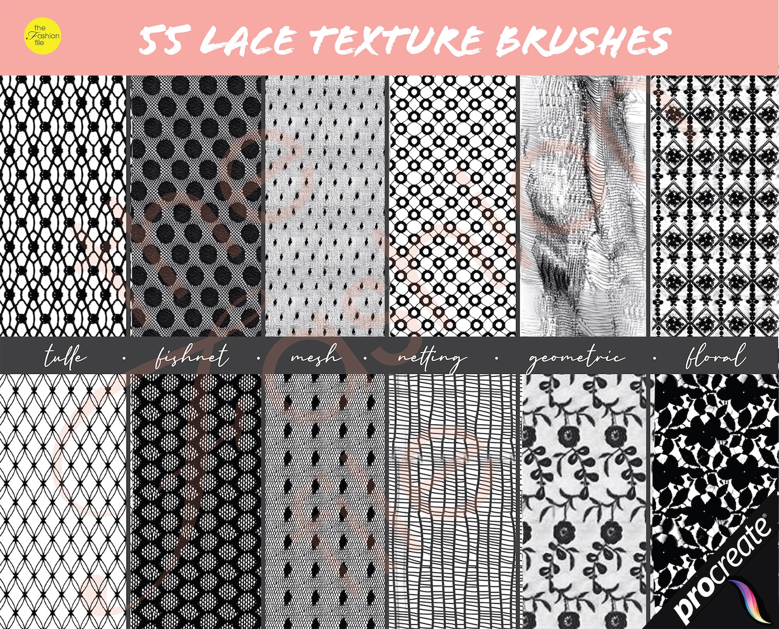 83 PROCREATE FASHION BRUSHES • Lace Fabric Textures Brushes for ...