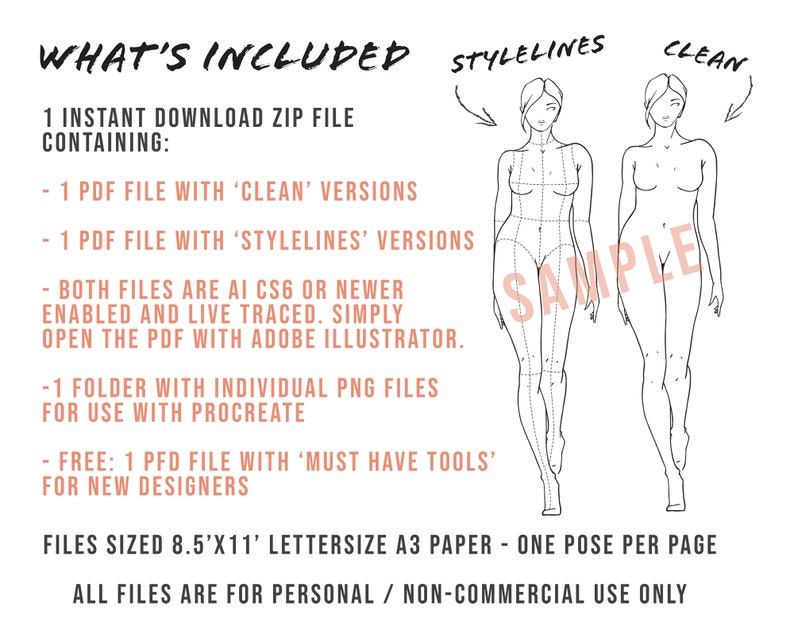 10 STANDARD / REALISTIC Body Fashion Figure Templates Pdf Ai | Etsy