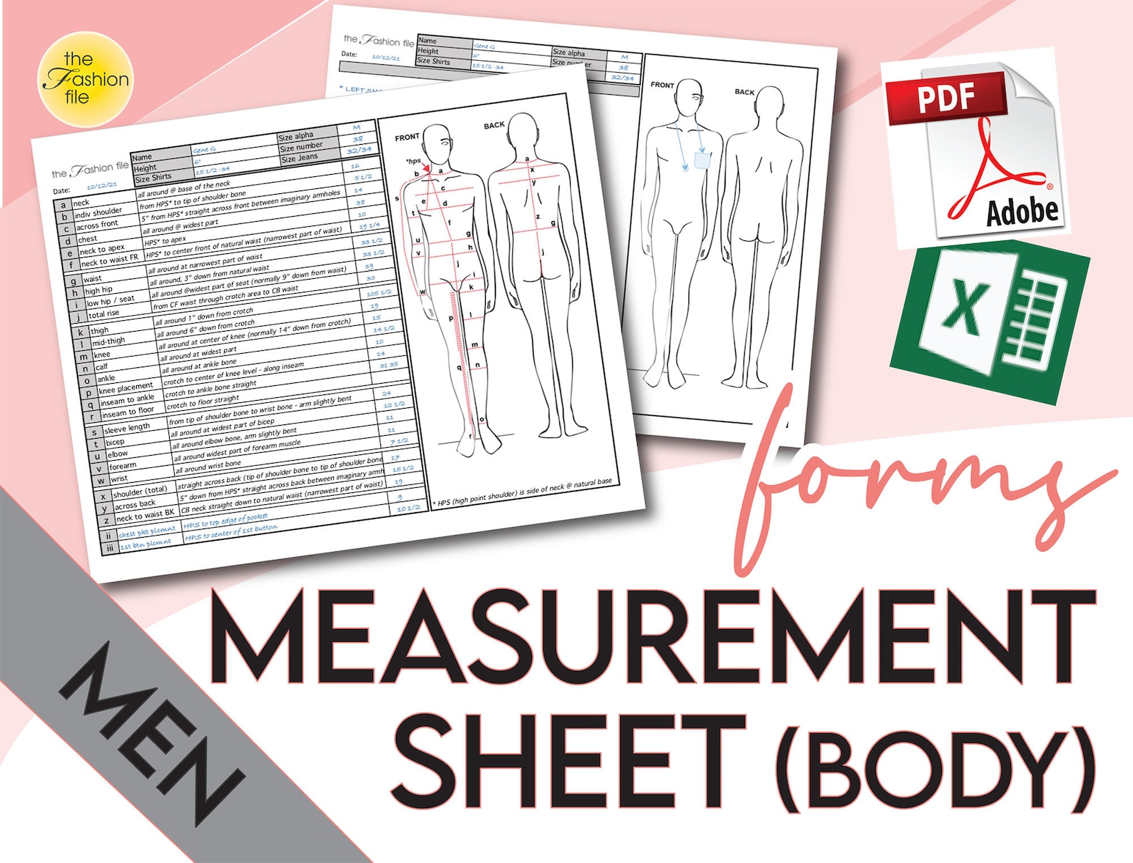 Fashion Template Men's BODY MEASUREMENT Sheet • Sewing Measurement ...