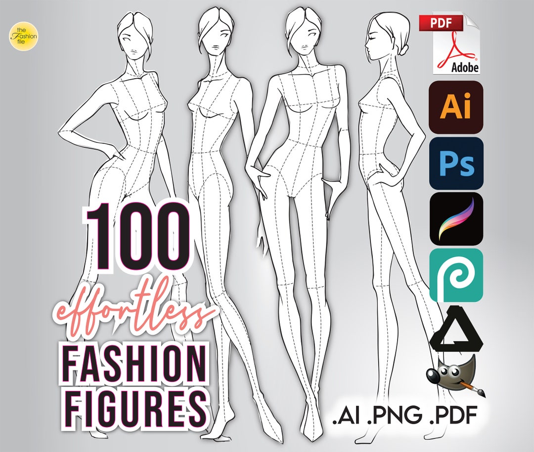 FASHION FIGURE 100 TEMPLATES Pack • 9-head Female Sketches - Pdf, Ai ...