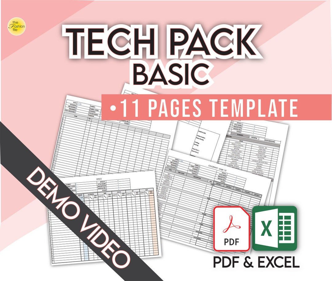 Fashion Designer BASIC TECH PACK • 11 Pages Technical Package Set With ...