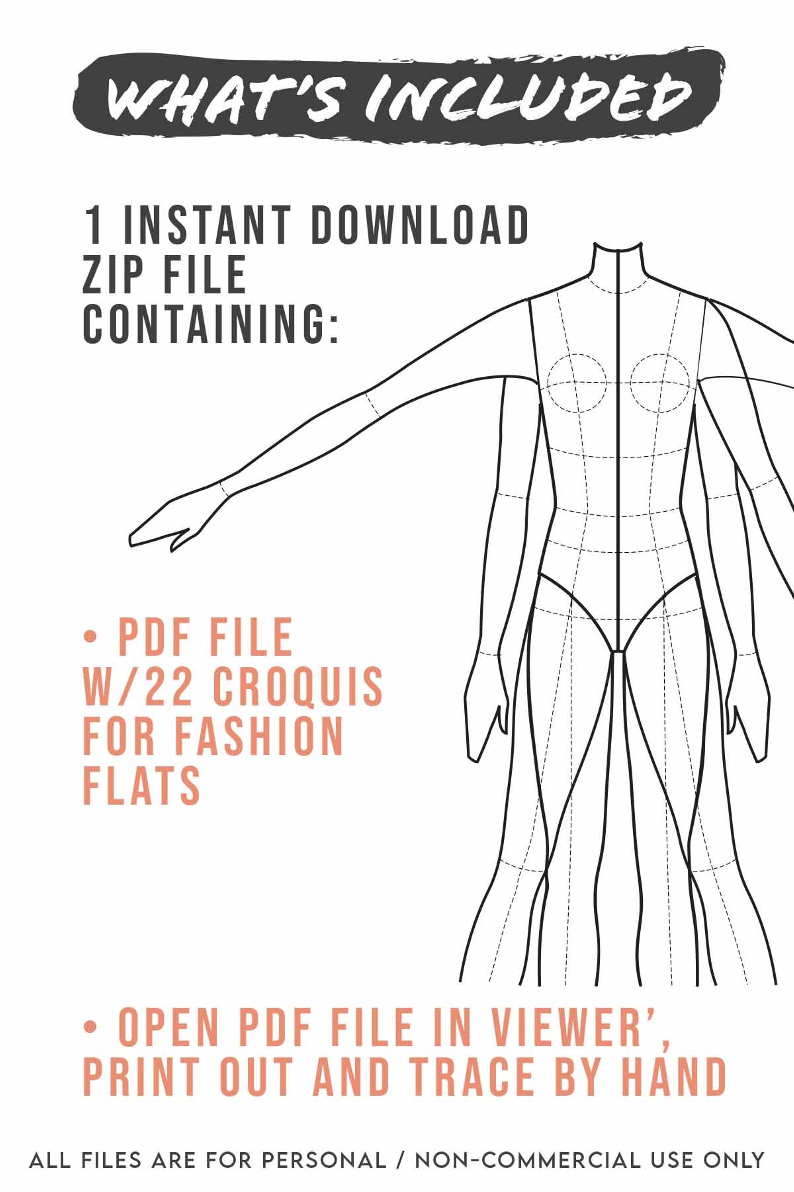 FASHION FLATS TEMPLATES 22 Female Full Body Croquis for - Etsy