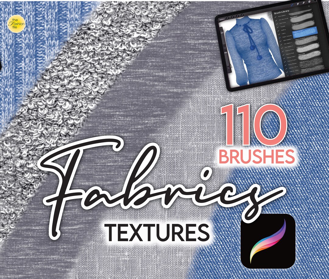 110 PROCREATE FABRIC TEXTURE Brushes Realistic Knits Fishnet Wool Sweater Leather Denim Linen ...
