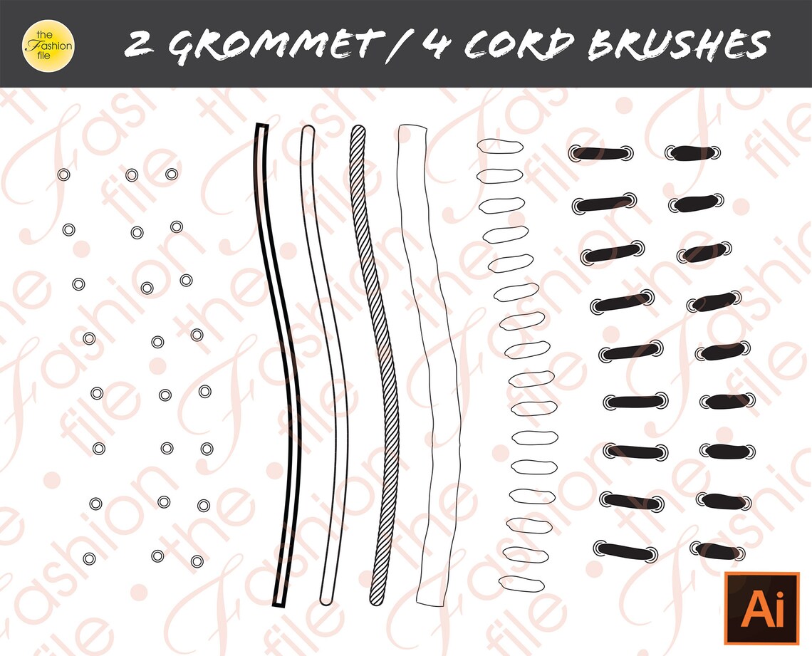 50 LACE-UP Brushes + Bows for Adobe ILLUSTRATOR Fashion Flats • Corset ...