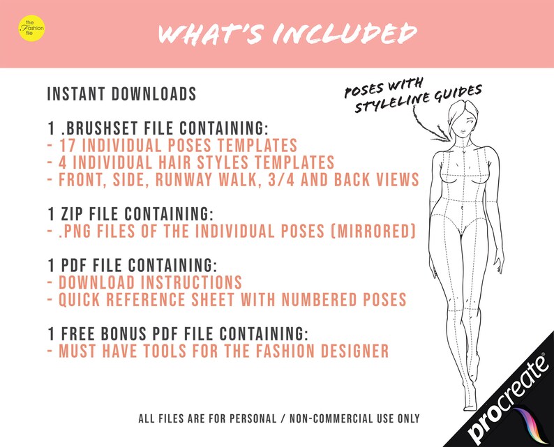 17 PROCREATE FIGURES Stamps Realistic BODY 4 Free Hairstyles | Etsy