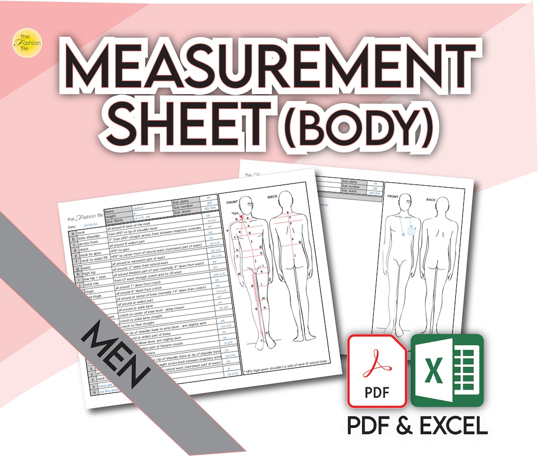 Fashion Template Men's BODY MEASUREMENT Sheet • Sewing Measurement ...