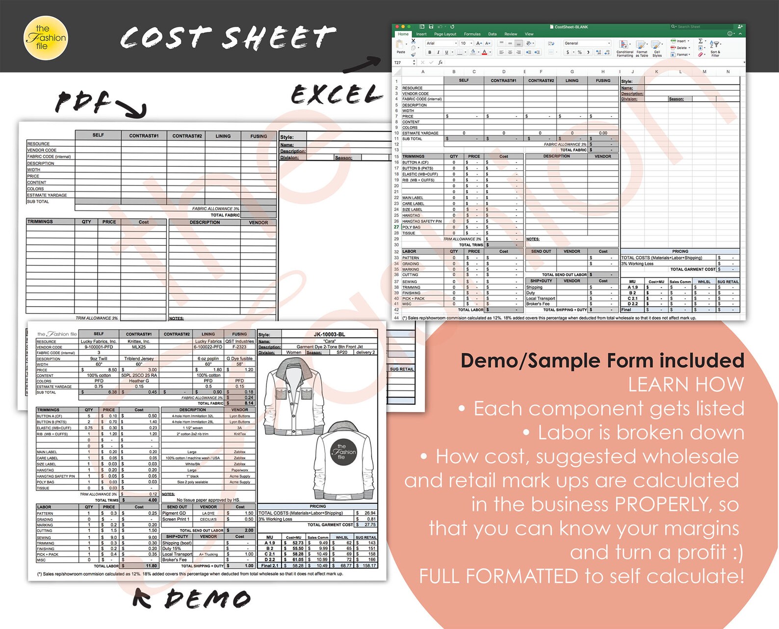 Fashion Designer FORMS TEMPLATES Pack Cost Sheet Pattern - Etsy