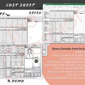 Fashion Designer FORMS TEMPLATES Pack • Cost Sheet, Pattern Card ...