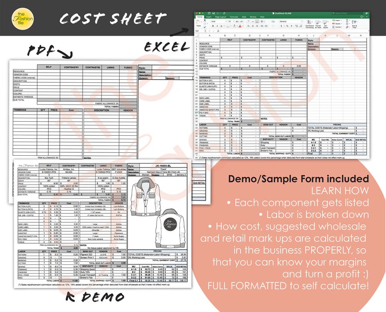 Fashion Designer FORMS TEMPLATES Pack Cost Sheet Pattern - Etsy