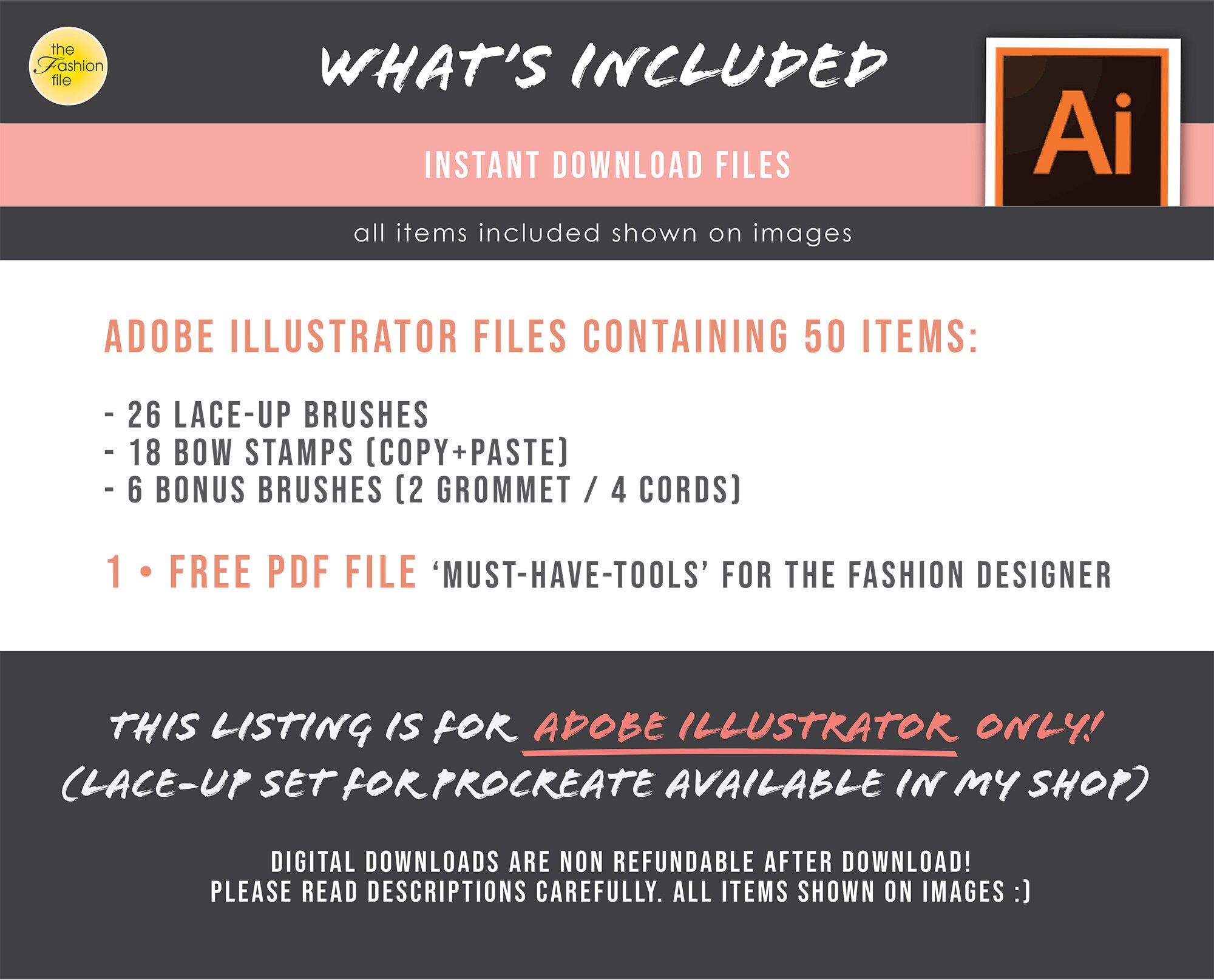 50 LACE-UP Brushes + Bows for Adobe ILLUSTRATOR Fashion Flats • Corset ...