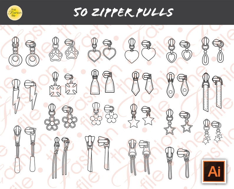56 ZIPPER TEETH Brushes + 50 PULLS for Fashion Flats • Adobe ...
