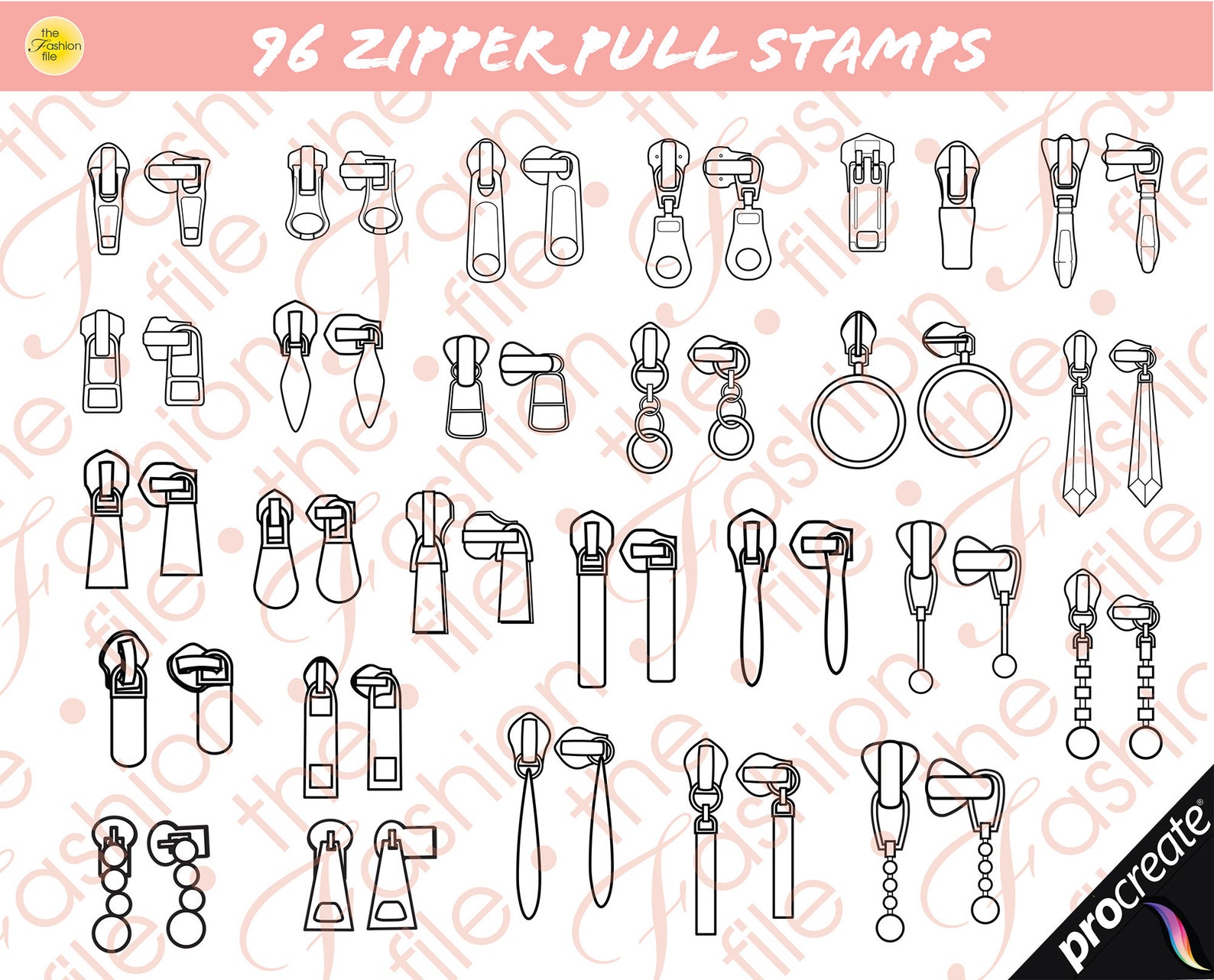 145 PROCREATE FASHION BRUSHES • 96 Zipper Pull Stamps + 49 Zipper Teeth ...