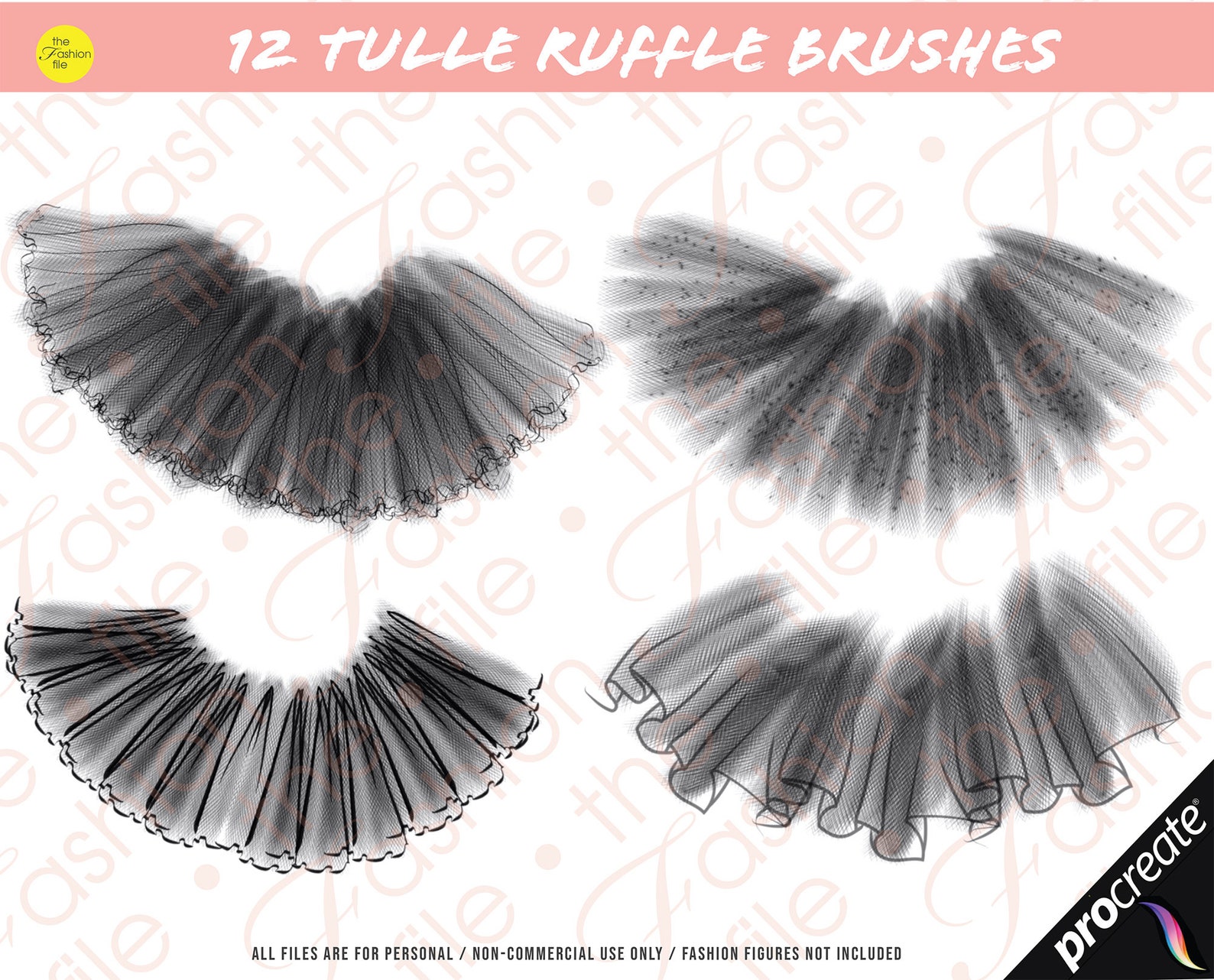 24 PROCREATE TULLE BRUSHES • Fabric Texture Netting Mesh Gown Sketch ...