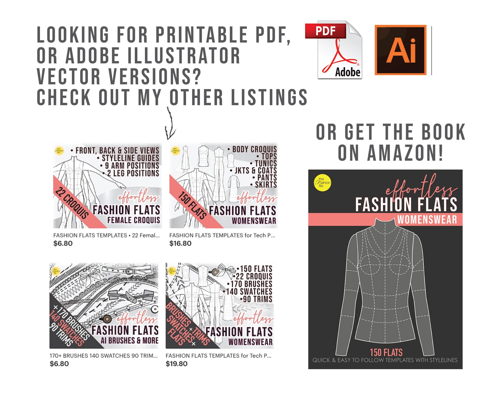 PROCREATE FASHION FLATS Stamps for Tech Packs 100 Basic Fits | Etsy