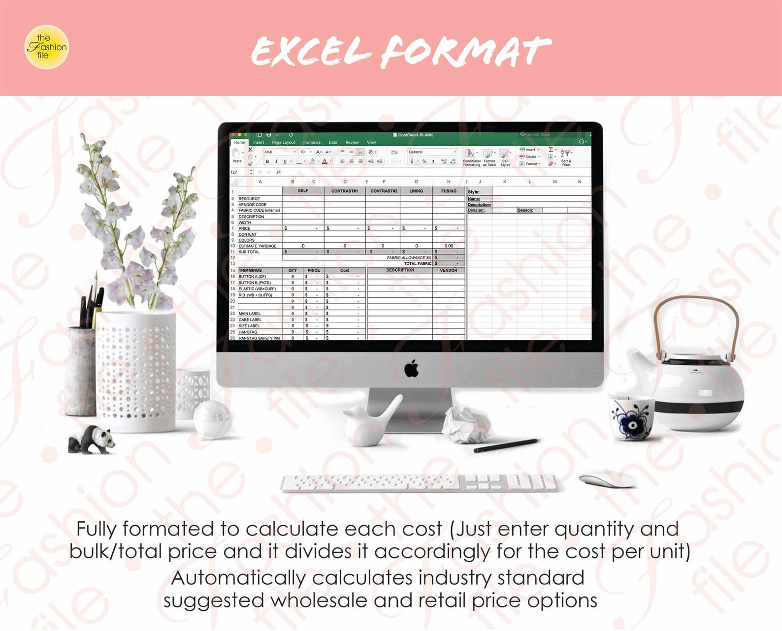Fashion Design COST SHEET TEMPLATE Form • Formatted for Auto ...