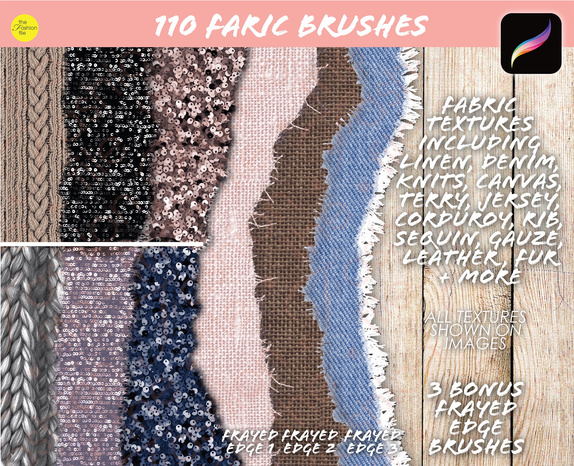 110 PROCREATE FABRIC TEXTURE Brushes Realistic Knits Fishnet Wool ...