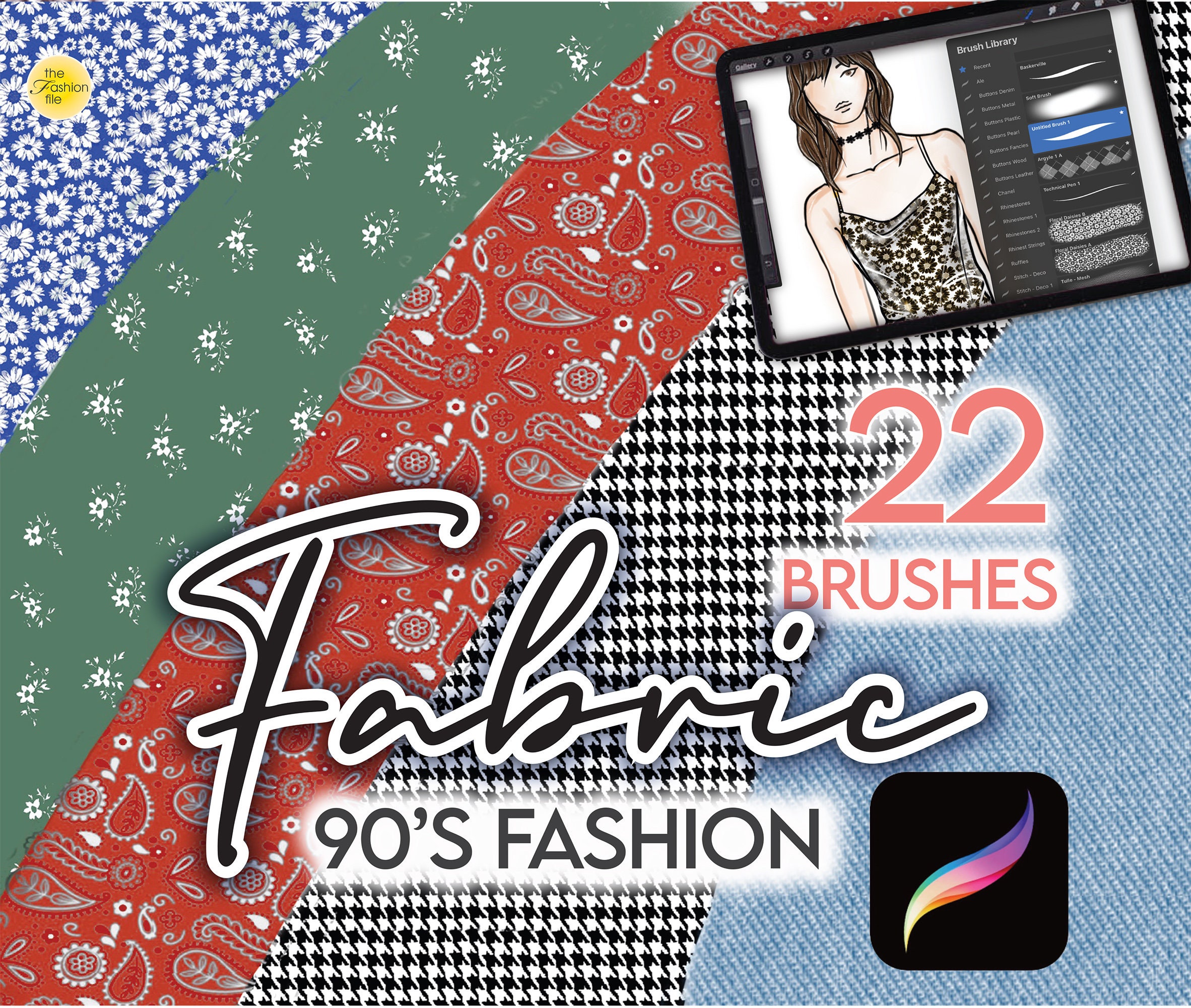 22 PROCREATE 90s FASHION TEXTURES Procreate Brush Fishnet Tartan ...