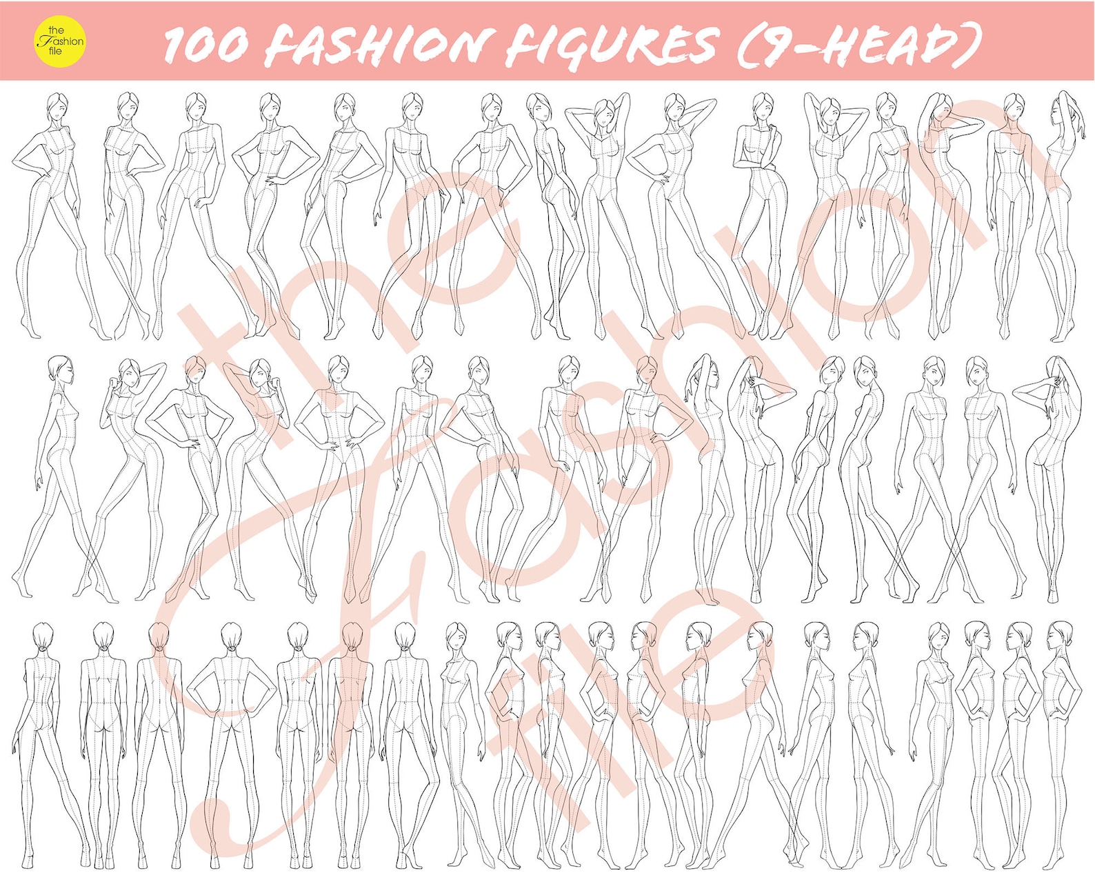 FASHION SKETCH TEMPLATES Pdf Ai Png 100 Poses 100 - Etsy