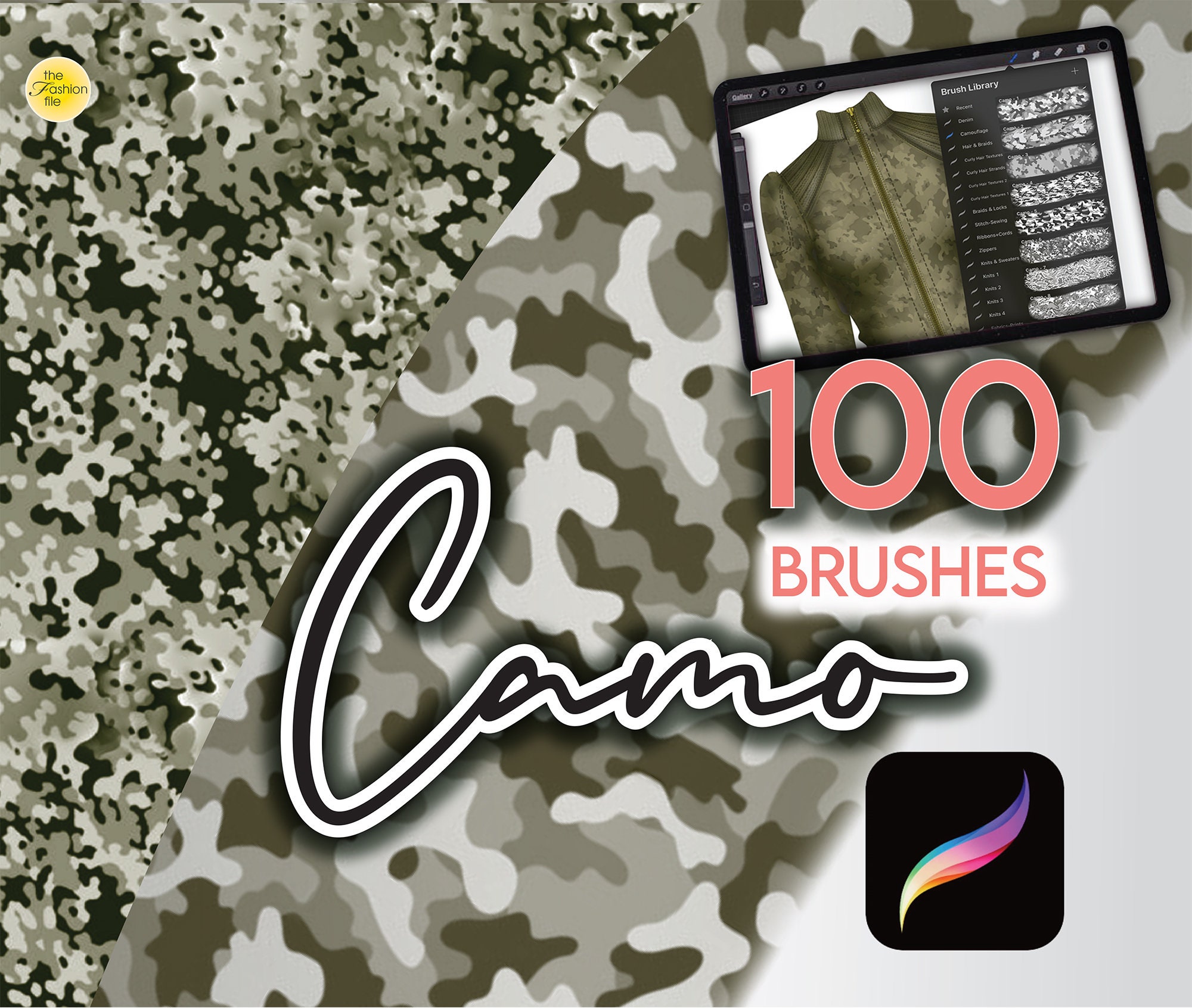 100 PROCREATE CAMOUFLAGE TEXTURES • Procreate Brush Camo Seamless Print ...