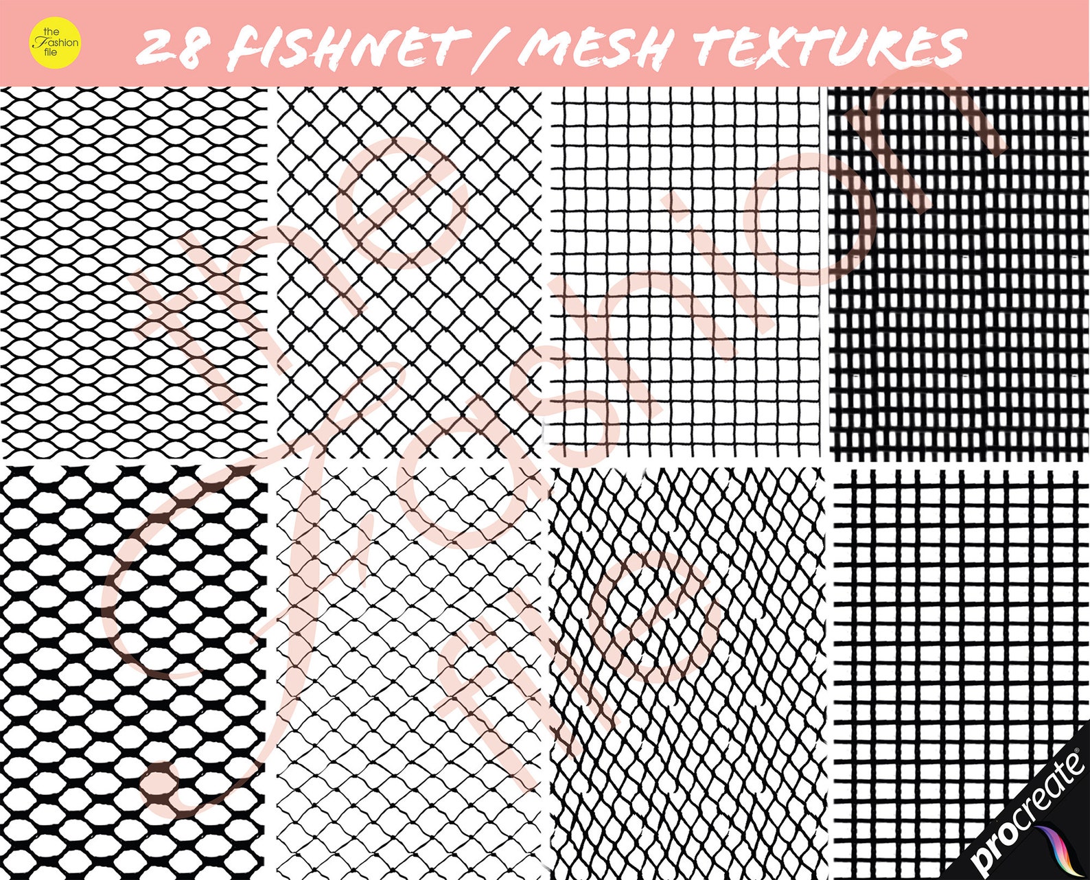 28 PROCREATE FISHNET TEXTURES • Procreate Brush Tulle Netting Mesh Lace ...