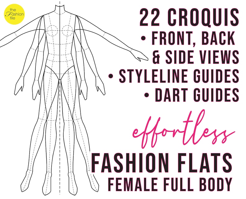 FASHION FLATS TEMPLATES 22 Female Full Body Croquis For | Etsy