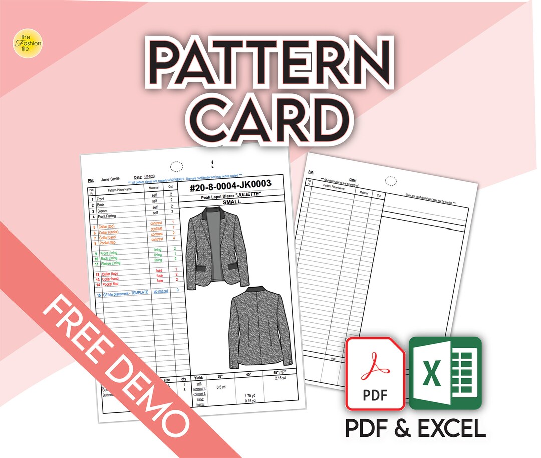 Fashion PATTERN CARD TEMPLATE • Excel & Blank Pdf Forms Included • Plus ...