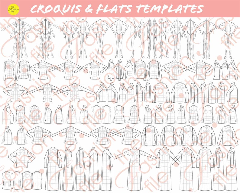 FASHION FLATS TEMPLATES for Tech Packs Bundle • Adobe Illustrator • 22 ...