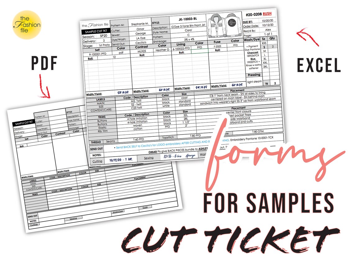 Fashion Design SAMPLE CUT TICKET Form Formatted for auto | Etsy