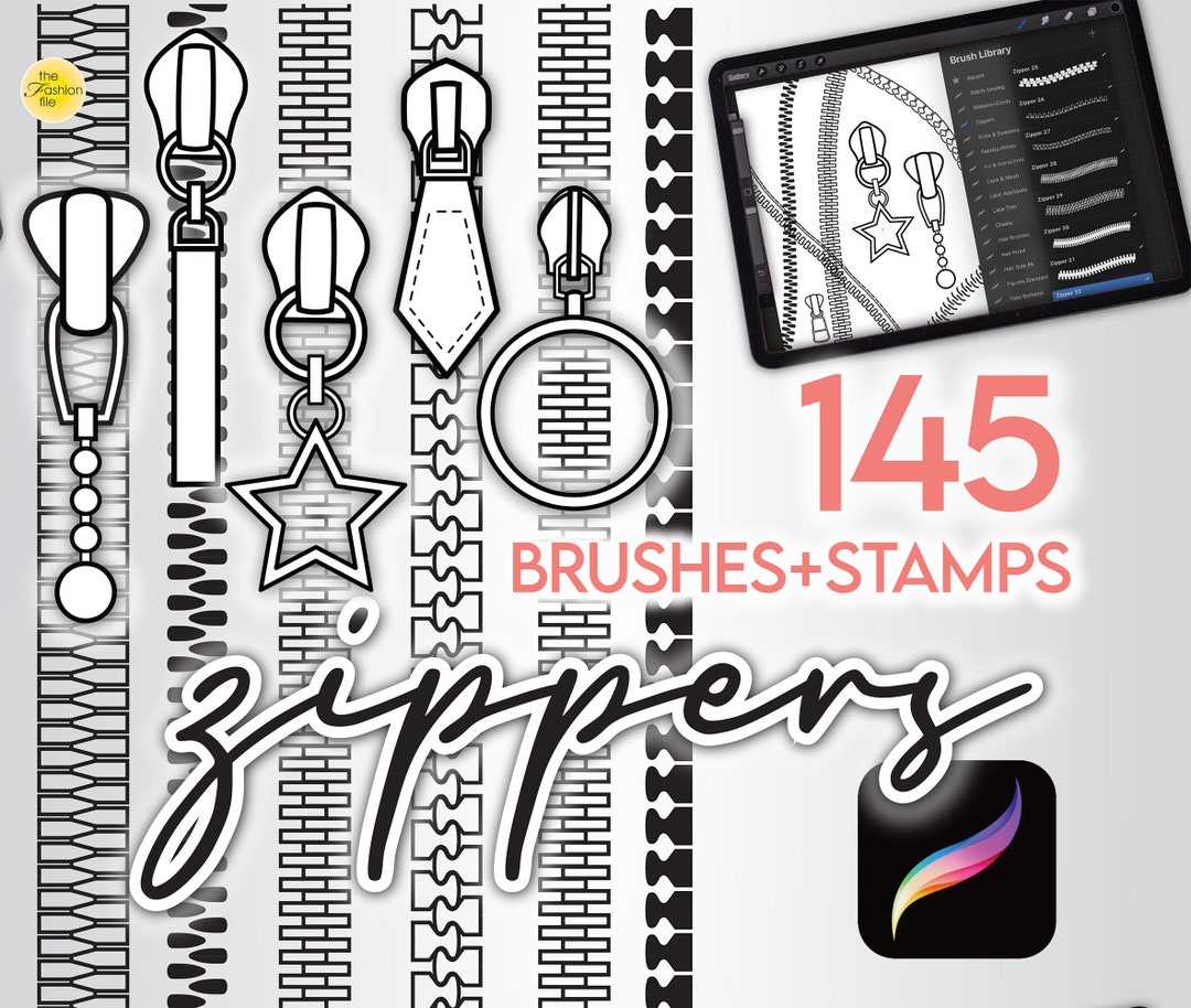 145 PROCREATE FASHION BRUSHES • 96 Zipper Pull Stamps + 49 Zipper Teeth ...