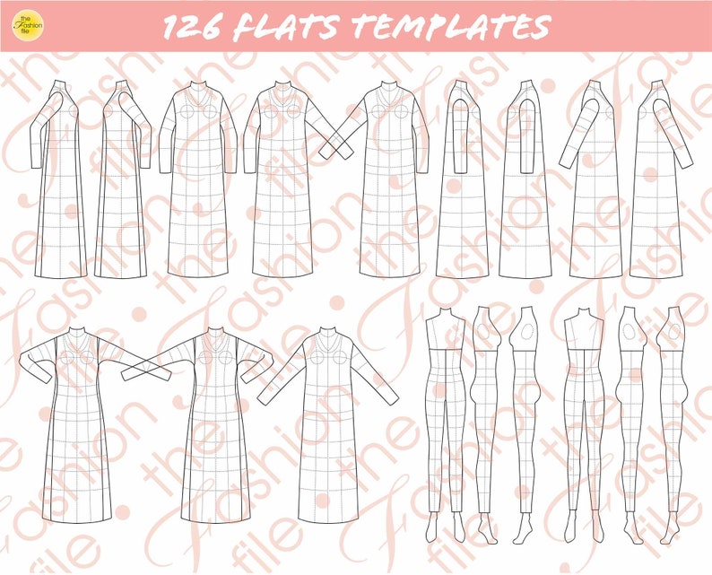 150 FASHION FLATS TEMPLATES • Printable Pdf and Illustrator Ai File ...