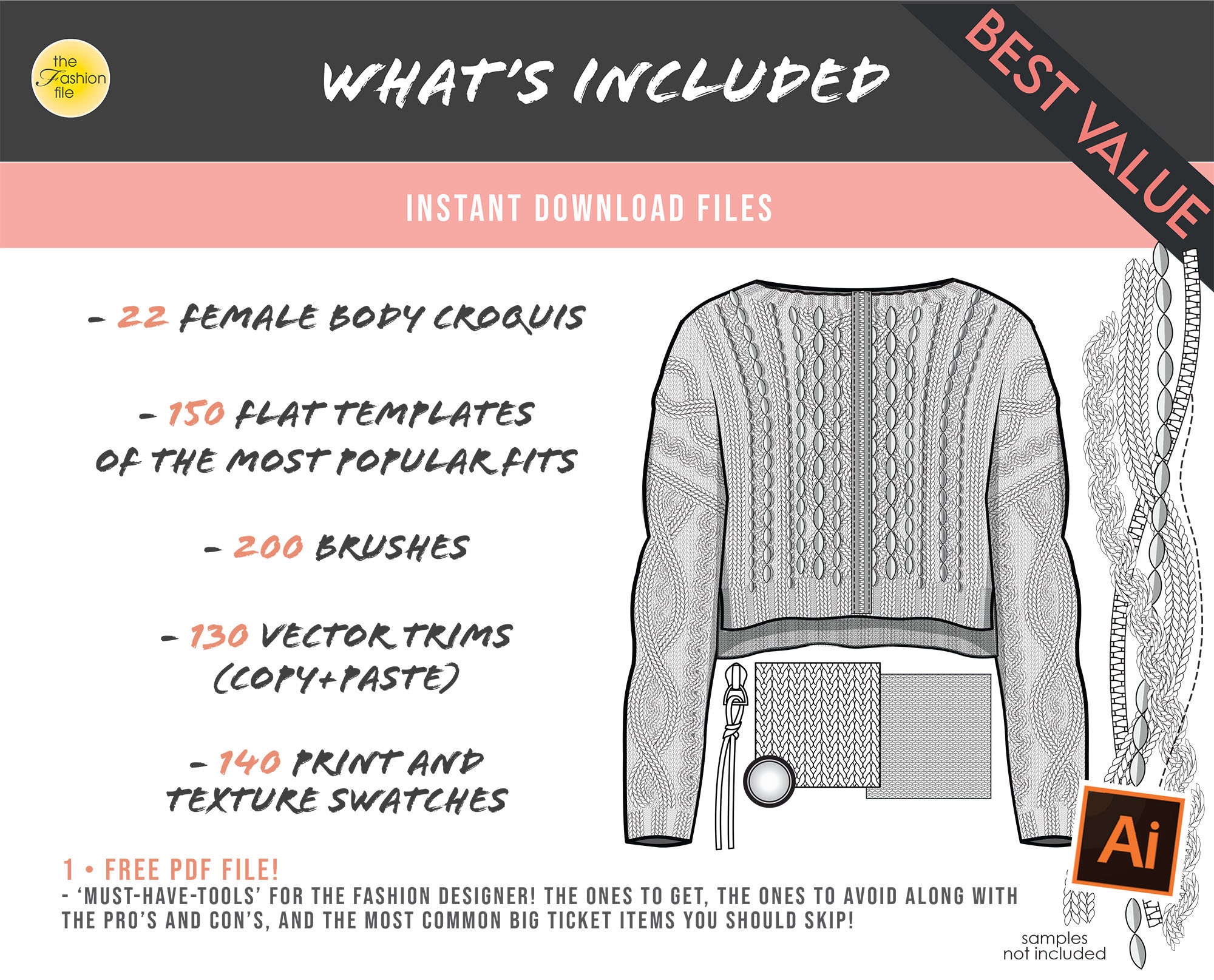 FASHION FLATS TEMPLATES for Tech Packs Bundle • Adobe Illustrator • 22 ...